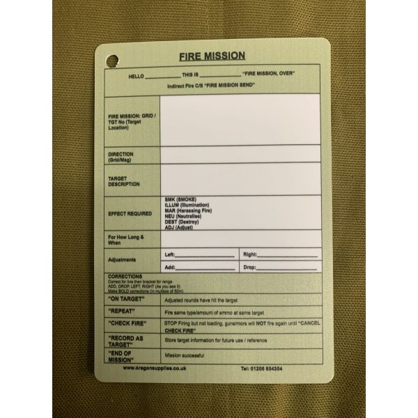 A6 - Printed Fire Mission / Sitrep Plastic Battle Slate Card (Double ...